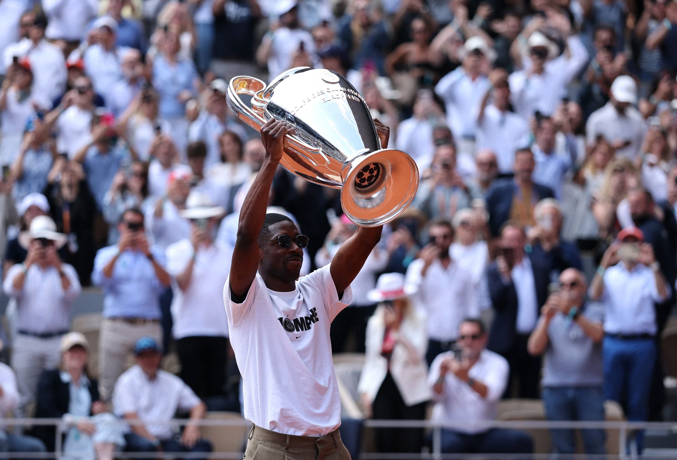 Dembélé presents PSG’s historic Champions League trophy at Roland ...